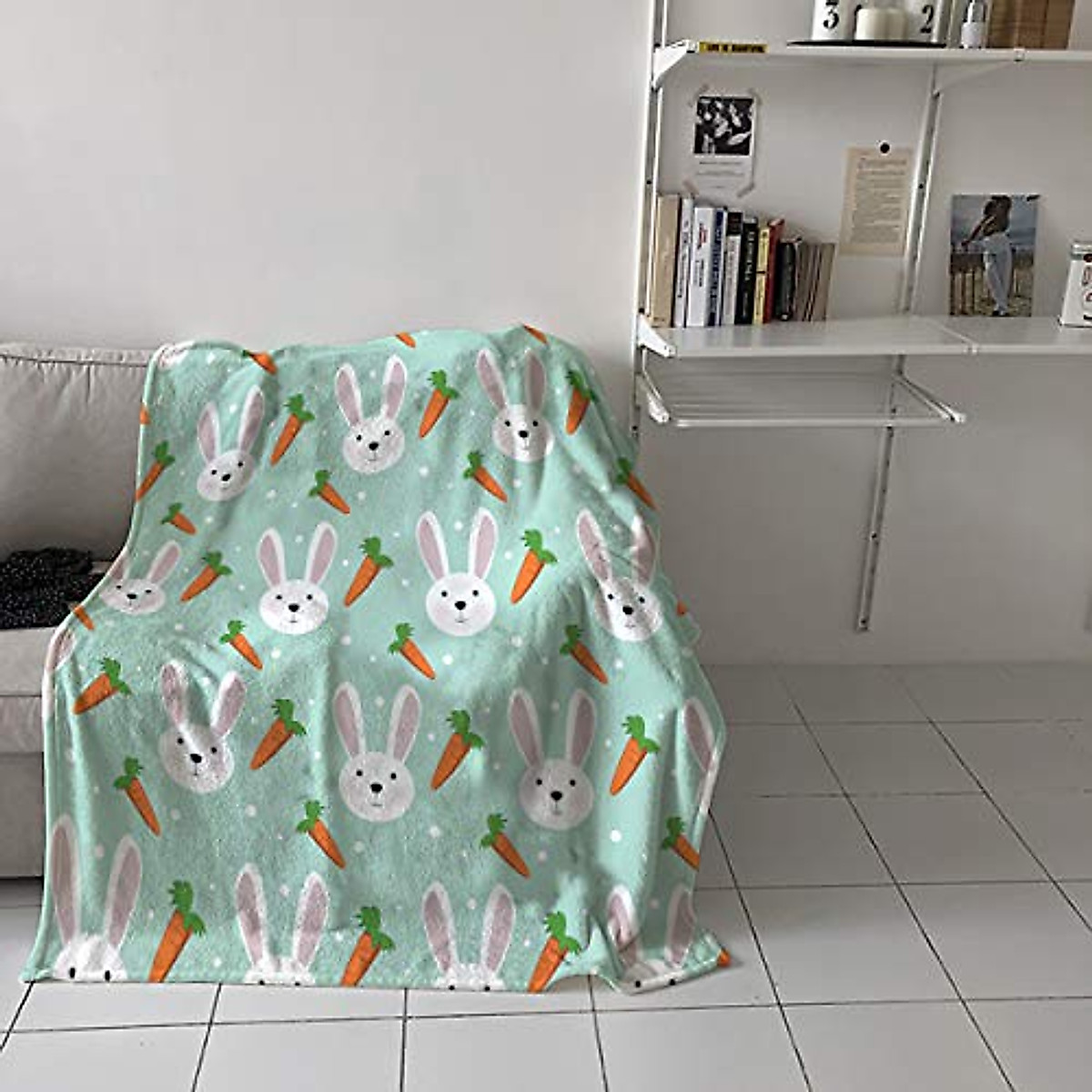 Throw Blanket for Baby/Adults/Boys/Girls Easter Day Rabbit and Carrot Pattern Cozy Flannel Bed Blanket Lightweight for Couch Sofa, Travel, Camping, Picnic 39x49in