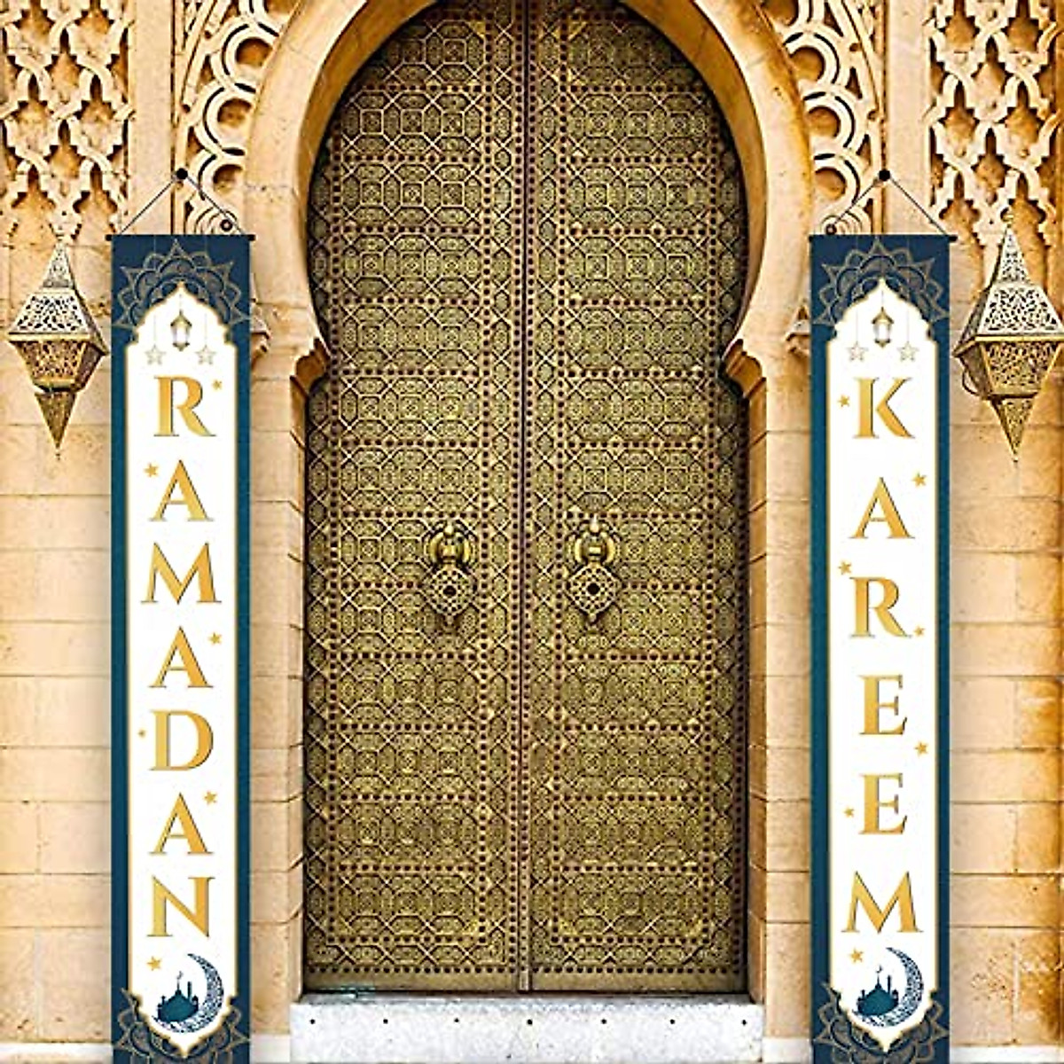 BTZO Ramadan Kareem Porch Banner,Eid Mubarak Door Banner Decoration Hanging Cover Sign for for Home Ramadan Eid Al-fitr Party Supplies