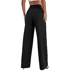 SweatyRocks Women's Wide Leg High Waisted Button Down Straight Long Trousers Pants Black XS