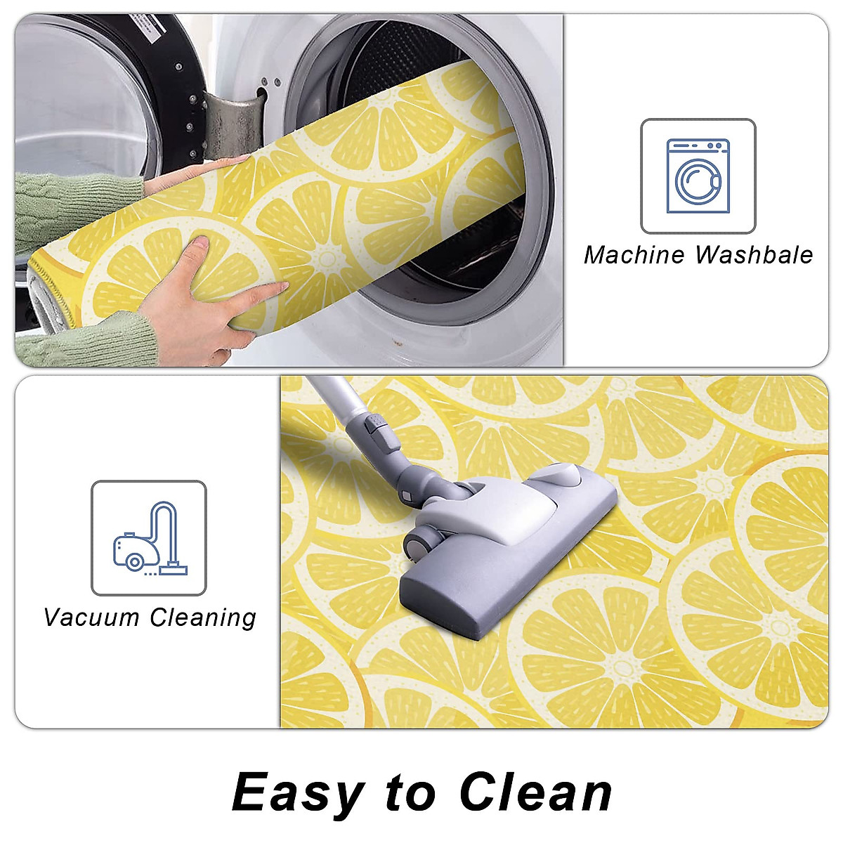 Cute Lemon Yellow Kitchen Rug and Runner Sets 2 Piece Non-Slip Bath Mats and Rugs Spring Summer Fruit Decorative Area Runners Rubber Backing Carpets Floor Sink Doormat