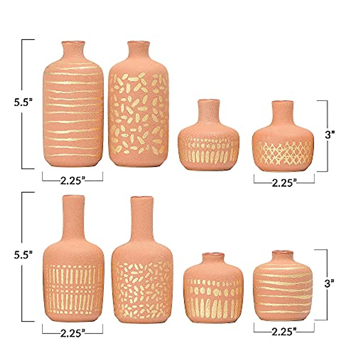 Main + Mesa Stoneware Vases with Gold Pattern, Set of 8
