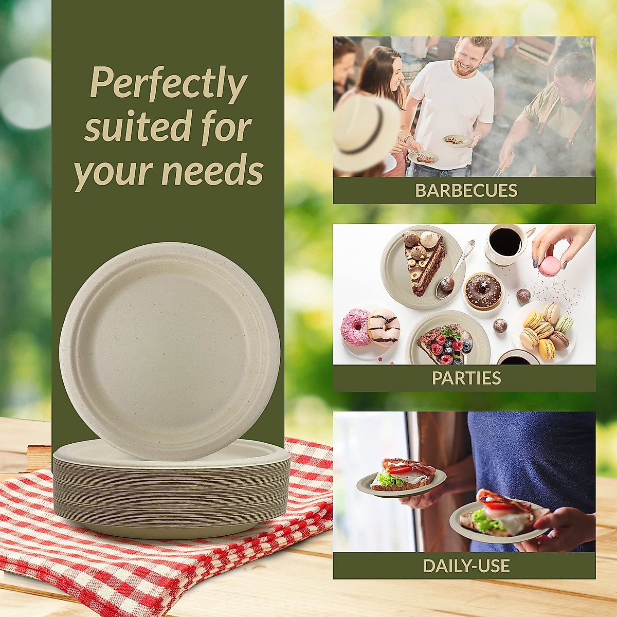 Reli. Compostable Paper Plates, 7 Inch (150 Pack Bulk) | Brown Disposable Plates 7" | Heavy Duty Paper, Eco Friendly | Made of Sugarcane Fibers/Bagasse - Biodegradable (Natural), Small