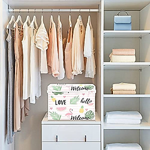CaTaKu Famingos Pink Pineapples Storage Bins with Lids and Handles, Fabric Large Storage Container Cube Basket with Lid Decorative Storage Boxes for Organizing Clothes