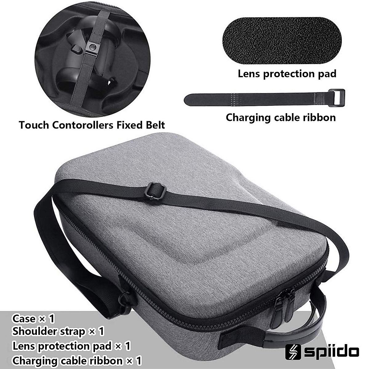 Spiido [2023 Upgrade] Hard Travel Case for Oculus Quest 2 /Oculus Quest VR Gaming Headset and Controllers Accessories Waterproof Shockproof Carrying Case (Gray)