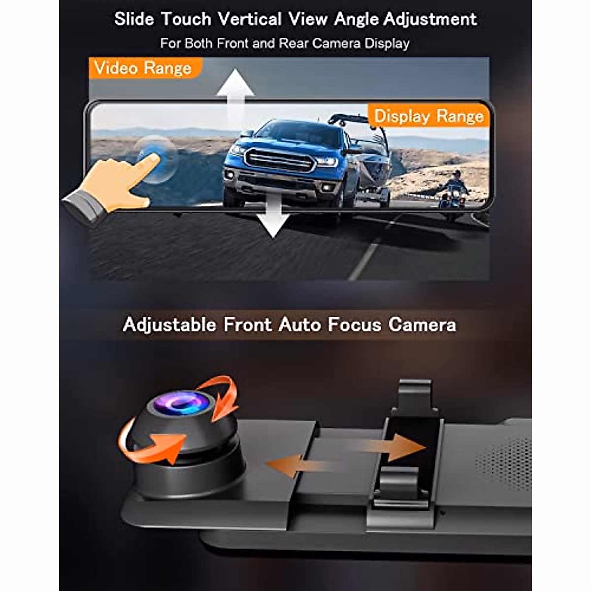 AX2V 11" Mirror Dash Cam - 1080P Front and Rear Dual Recording, Waterproof Backup Camera with Super Night Vision, Full Touch Screen for Car Reversing Assistance and Parking Monitoring