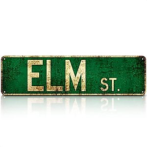 Elm Street Signs Metal Tin Sign Vintage - Metal Wall Art Vintage Tin Signs for Halloween Road Signs 16 X 4" Street Signs For Bedroom, Coffee Bar Sign Indoor, Outdoor Metal Sign Elm Street Sign MALLONY