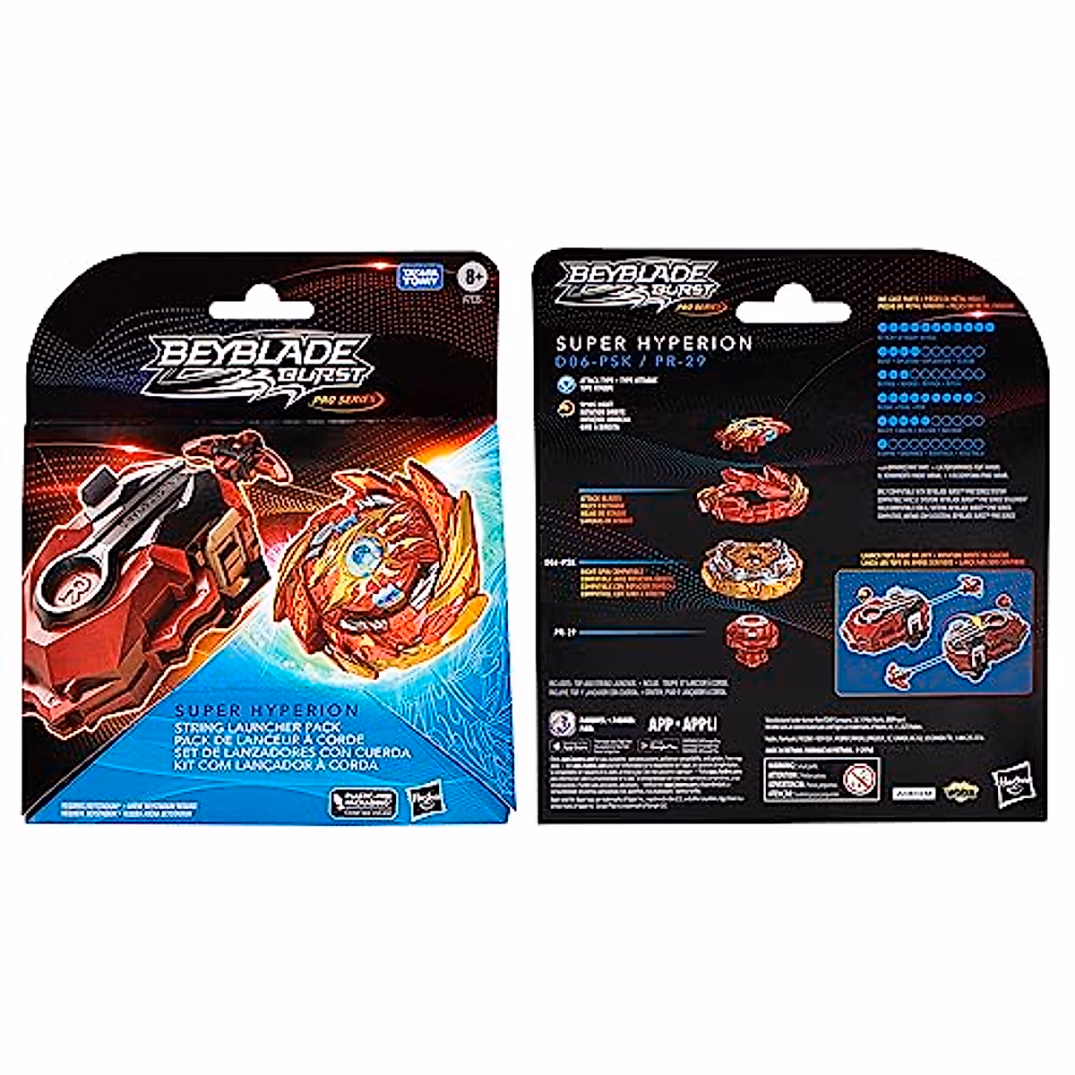 Beyblade Burst Pro Series Super Hyperion String Launcher  Pack, Right/Left Spin Beyblade Launcher with Spinning Top, Kid Toys for 8 Year Old Boys & Girls