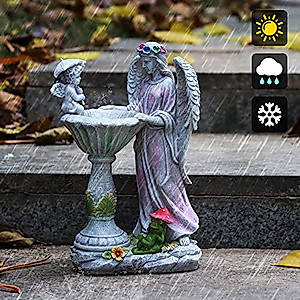 Voveexy Angel Garden Statue, Solar Garden Figurine with Color Changing Light Outdoor Décor Resin Frog Sculpture Lawn Ornament Waterproof Yard Art for Patio Lawn Yard Housewarming Garden Gift