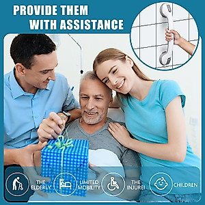 Reyiu Grab Bars for Bathtubs and Showers, 16 Inch Shower Handle Heavy Duty Suction Cup Grab Bars for Shower Chair, Bathroom Safety Bar for Elderly (2 Pack)