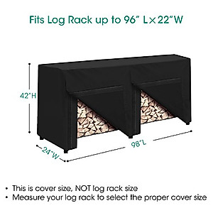 SunPatio Outdoor Firewood Rack Cover 8 Feet, Heavy Duty Waterproof Log Rack Cover, FadeStop Wood Rack Cover with Fastening Straps, All Weather Protection, 98" L x 24" W x 42''H, Black