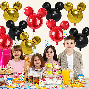 9Pack Mouse Party Aluminum foil Balloons, 27” Black Red Yellow Balloons For Mickey Party,Baby Shower, Kids Birthday Theme Party Decoration Supplies