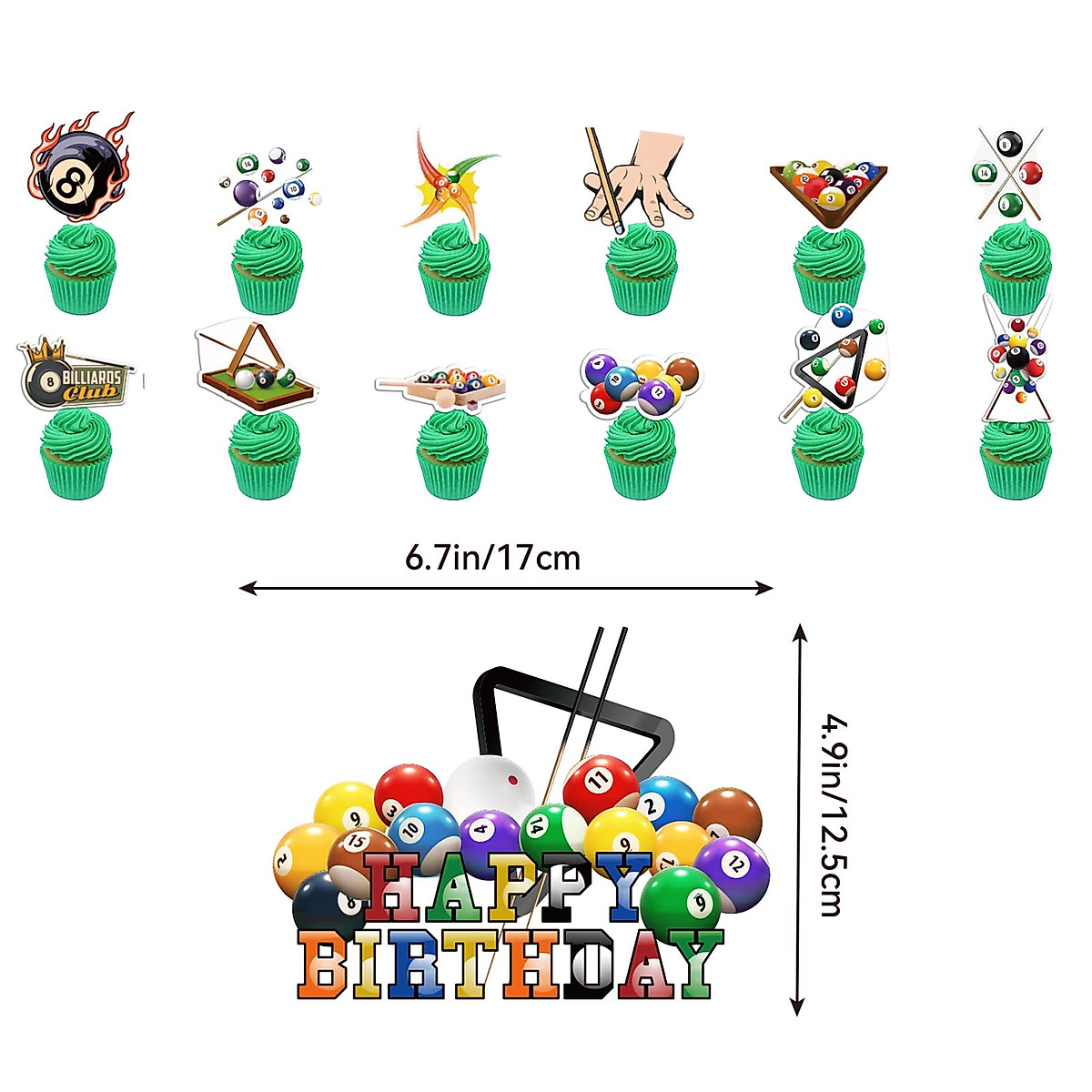 Billiards Party Decorations Billiards Birthday Party Supplies Includes Billiards Happy Birthday Banner, Cake Topper, Cupcake Toppers, Balloons for Billiards Theme Party Sports Party