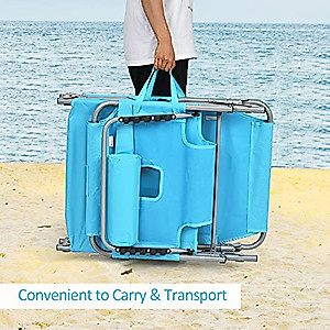 Giantex Beach Chair Chaise Lounge - Tanning Chair with Face Arm Hole, Detachable Pillow, Adjustable Backrest, Side Pocket, Carry Handle, Outdoor Folding Lounge Chair, Sunbathing Chair (1, Turquoise)