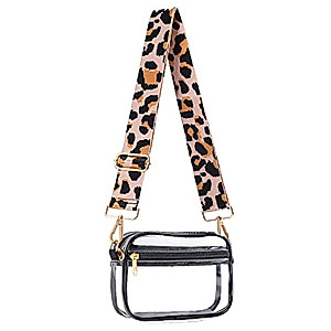 HULISEN Clear Crossbody Bag Stadium Approved, Clear Purse for Women Men, Transparent Messenger Shoulder Handbag for Concert, Travel, Work, Sports (Pink Leopard)