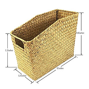 MISNINE Multifunction Basket Magzine Book Holder Basket,Handwoven Seagrass Rustic Home Décor (Small)