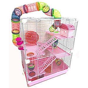 Pink Large 5-Levels Hamster Habitat Rodent Gerbil Mouse Mice Rats Animal Critters Home Cage Includes Complete Set of Accessories
