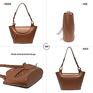Chinllo Women Flip Tote Bag Fashion Leather Handbags Shoulder Bag with Adjustable Handle (Brown)