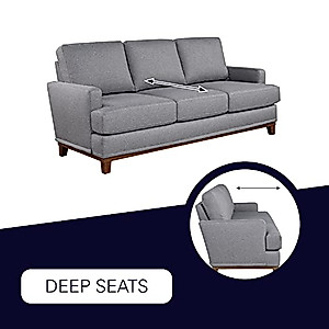 Bridgevine Home Modern 80 Inch Sofa Couch with Dark Walnut Accent Wood Base, for Living Room Easy Clean Couch, Deep Seating Reversable Memory Foam Cushions, Marcus Alabaster Grey, Avalon Grey