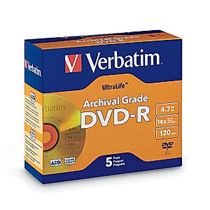 Verbatim DVD-R 4.7GB 16X UltraLife Gold Archival Grade - Branded Surface and Hard Coat - 5pk Jewel Case