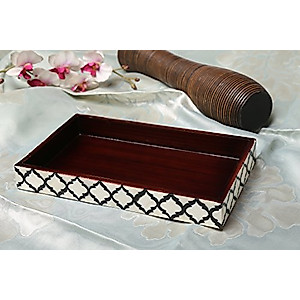 Decorative Guest Hand Towel Storage Tray Dispenser, Sturdy Holder for Disposable Paper Napkins - Bathroom Vanity Countertop Organization - 10x6 Inches, Black-White, Gifts for Mom