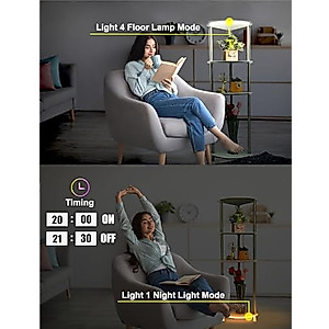 HOPEDAMAI Floor Lamp with Shelves Height Adjustable RGB Tall Lamp with Music Sync, Charging Stationl, Dimmable and Timing LED Corner Standing Lamp for Bedroom White 4-Tier