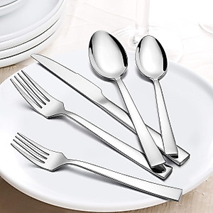 LIANYU 40-Piece Silverware Set with Drawer Organizer Set for 8, Stainless Steel Square Flatware Cutlery Set for 8, Kitchen Party Restaurant Eating Utensils Tableware, Mirror Polished, Dishwasher Safe