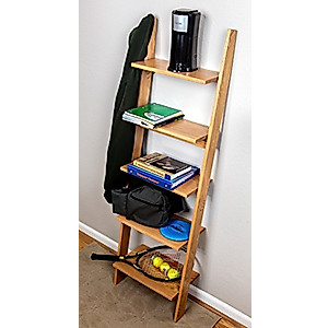 Premium Leaning Ladder Shelf, NO ASSEMBLY REQUIRED, MADE IN THE USA, Beautiful wood finish, Easy setup, Sturdy, Durable, Smooth, Easy to Move and Set Up, Multiple Finish Options (Natural Oak)