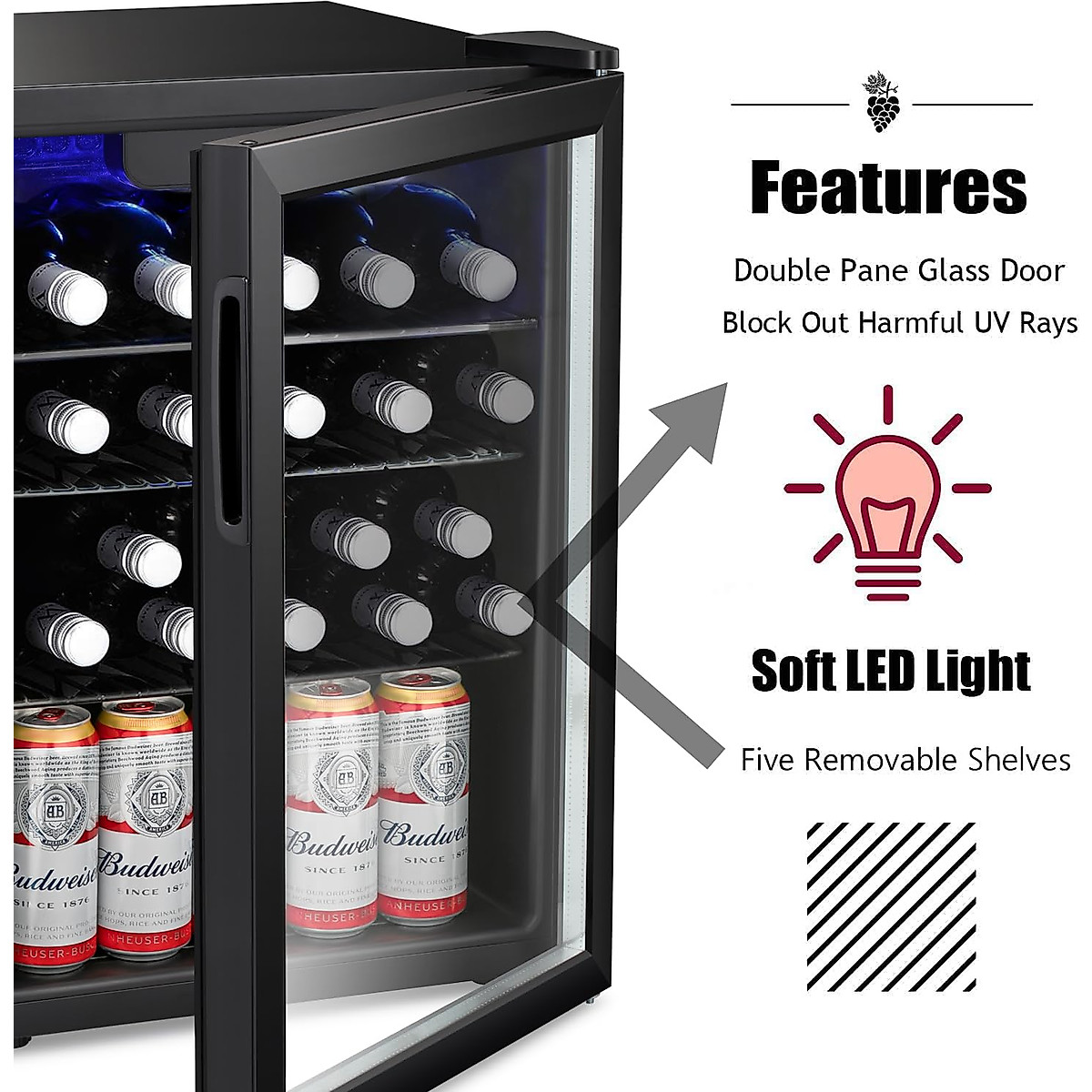 Antarctic Star 24 Bottle Wine Cooler/Cabinet Beverage Refrigerator Small Mini Wine Cellar Beer Soda Clear Glass Door Bar Fridge Quiet Operation Compressor Adjust Temp Control Freestanding, 2.4 Cu. ft…