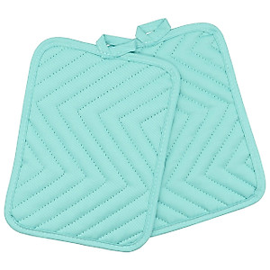 Cotton Pocket Pot Holder Kitchen Hot Pads Heat Resistant, Set of 4, Kitchen Basic Trivet for Cooking and Baking, 7”x 9” (Aqua)