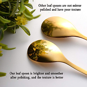 AnSaw 8 Pcs 4.7"Small Stainless Steel Leaf Handle Coffee Spoons(Gold, 8)
