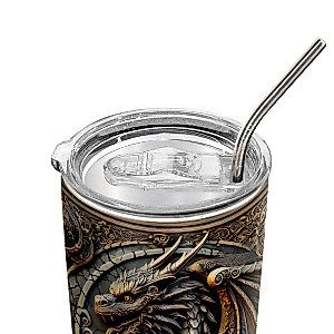 20oz Viking Dragon Tumbler, Norse Mythology, Viking Gifts for Men, Gaming, Gamers Gifts, Coffee Thermos, Stainless Steel Double Wall Vacuum Insulated Coffee Mug, Travel Cup with Lid