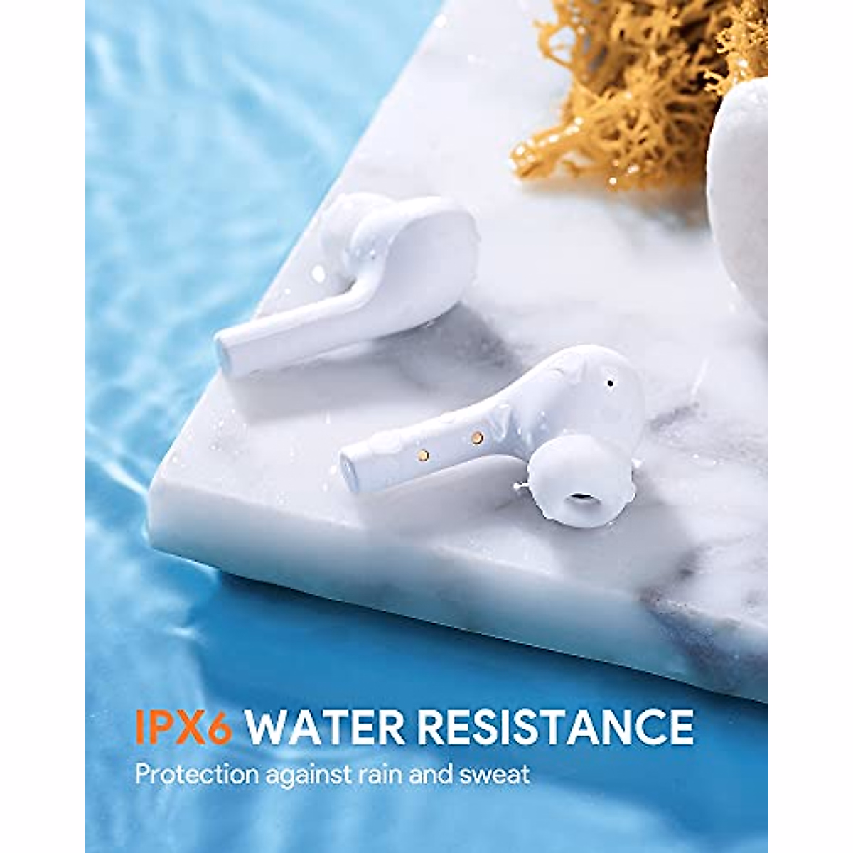 Wireless Earbuds, WENKEYTWS Bluetooth 5.1 Headphones with Wireless Charging Case, Noise Canceling Mics, 30H Playtime, IPX6 Water Resistance, Hi-Fi Stereo Earphones for iPhone and Android(White)