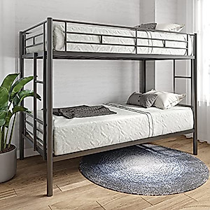 Tensun Twin Over Twin Metal Bunk Bed Frame with Safety Guard Rail and Ladder, Space-Saving, No Box Spring Needed, Noise Free (Black)