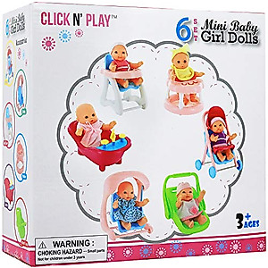 Click N' Play Mini 5 Inch Baby Girl Toy Dolls with Stroller, High Chair, Bathtub, Infant Seat, and Swing Accessories for Girls 3-6 Years Old