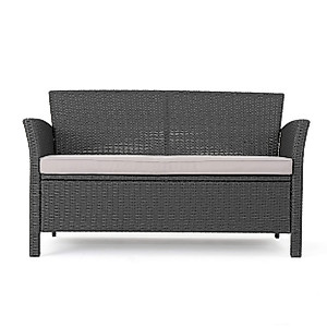 Christopher Knight Home Louisa Outdoor Wicker Loveseat, Silver, Gray/Light Gray