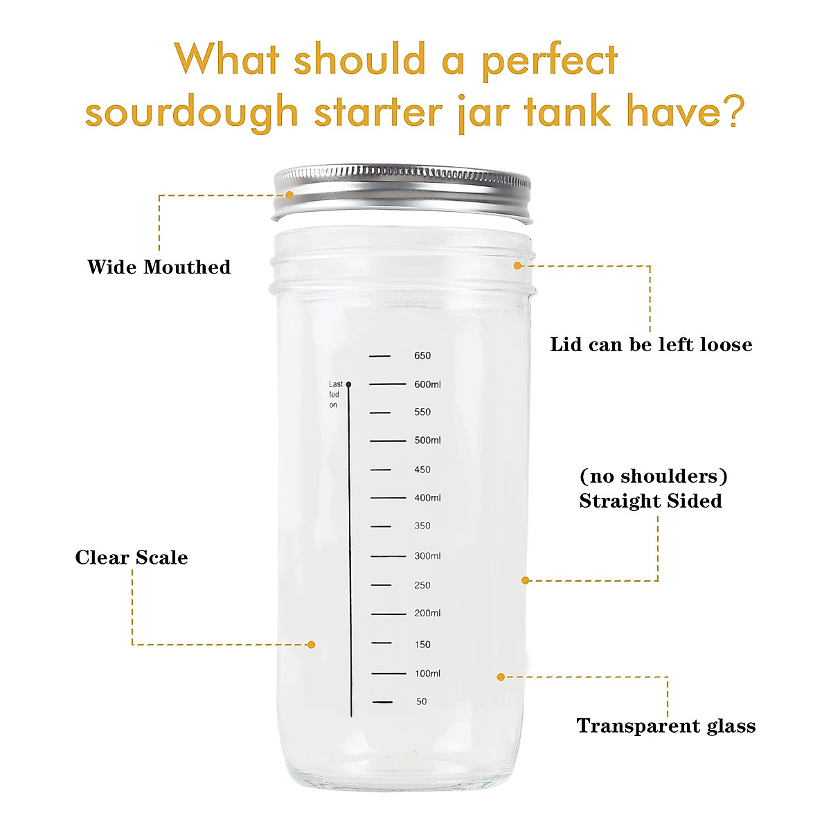 HKCDUUT Sourdough Starter Jar for Sourdough Bread Baking, Sourdough Starter Kit With Date Marked Feeding Band, Thermometer, Scraper, Sourdough Container Sewn Cloth Cover & Metal Lid (730ml/24Oz)