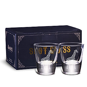 Onebttl Animal Themds Shot Glass Set of 2, 1.5oz Shot Glasses Set for Women, Boss Lady for Christmas, Birthday, White Elephant - Giraffe Gifts