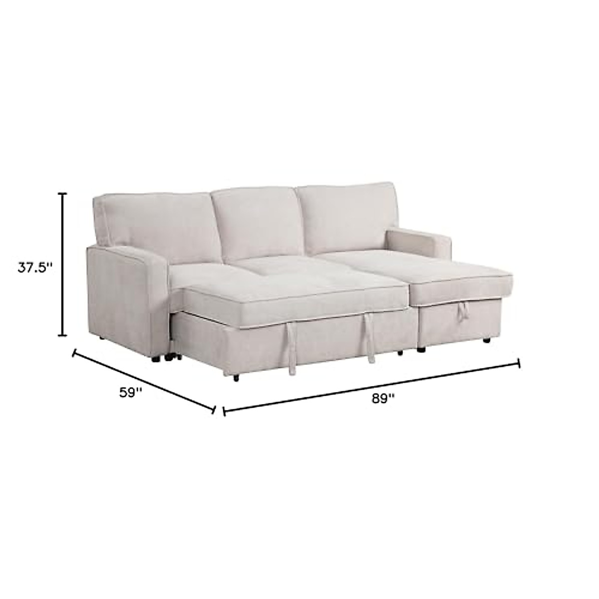 Multifunctional L-Shaped Sleeper Sectional Sofa with Pull Out Couch Bed and 2 Cupholders, Modular 3 Seaters Corner Sofa & Couch Convertible Sleep Sofabed W/Storage Chaise & USB Port for Living Room