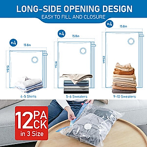 VMstr Vacuum Storage Bags for Travel, 12 Pack Carry-on Size for Luggage Compression Packing, Space Saver Bags with High Pressure Electirc Pump