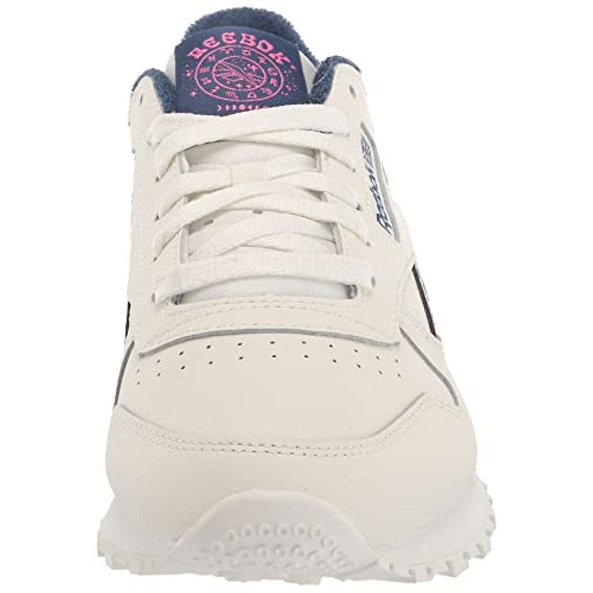 Reebok Women's Classic Leather Sneaker, Chalk/Batik Blue/Atomic Pink, 8