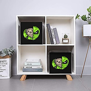 Sloth Into Alien PU Leather Collapsible Storage Bins Canvas Cube Organizer Basket with Handles