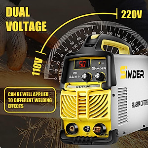 SSIMDER Plasma Cutter 50Amp Plasma Cutter Machine with Dual Voltage 110V/220V Non-Pilot Arc 1/2 Inch Clean Cut Plasma Cutting Equipment with High Frequency Easy Metal Cutter LCD Display IGBT Inverter