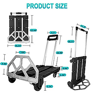 AHIBIO Collapsible Hand Truck 400 lbs Heavy Duty Dolly for Moving Lightweight Rolling Cart with Wheels Folding Utility Trolley
