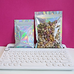 100 Pieces Mylar Holographic Resealable Bags - 4 x 6" Smell Proof Bags, Foil Pouch Ziplock Bags for Party Favor Food Storage (Holographic Color, 4 x 6 Inch)