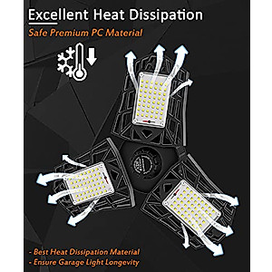 GHUSTAR 2-Pack LED Garage Light 60W Garage Lighting - 6000LM 6500K LED Deformable Garage Ceiling Lights, LED Shop Light with Adjustable Multi-Position Panels, LED Glow Light for Garage, Workshop