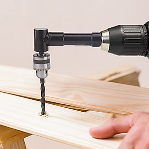 Right Angle Attachment 90 Degree Cordless Right Angle Drill Adapter Router Bit Extension Drilling Tool with 3/8" Keyed Chuck 8mm Hex Shank(Black)