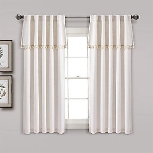 Lush Décor, Neutral Lush Decor Ivy Tassel Curtains | Solid Color Window Panel Living, Dining Room, Bedroom (Pair), 63” x 40, 63" x 40"