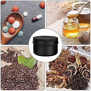6 Pack 4 oz Aluminum Tins Airtight Storage Tins Containers Bulk Tins with Screw Lids for Kitchen, Storing Spices, Candies, Lip Balm, Salve,Black