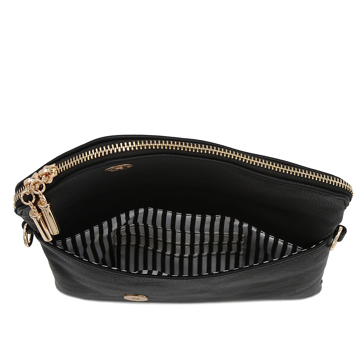 FashionPuzzle Envelope Wristlet Clutch Crossbody Bag with Chain Strap (Black) One Size