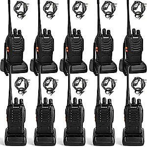 Greaval Walkie Talkies 10 Pack Rechargeable Two-Way Radios with Earpiece 16 Channel UHF Radio for Adults, Li-ion Battery and Charger Included, Long Range Two Way Radio (Pack of 10)